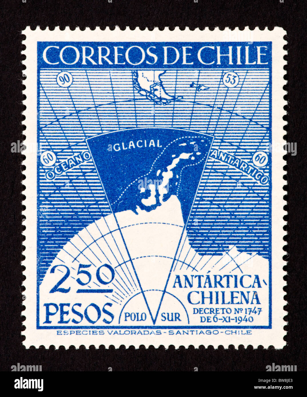 Postage stamp from Chile depicting a map of Chile's claim to the ...