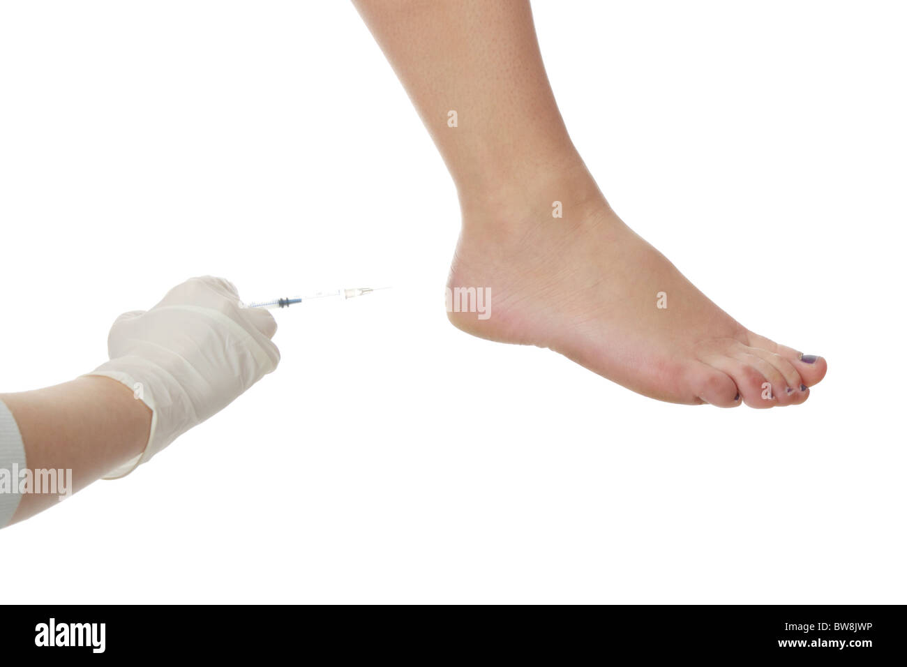 Woman getting botox injection, foot Stock Photo - Alamy