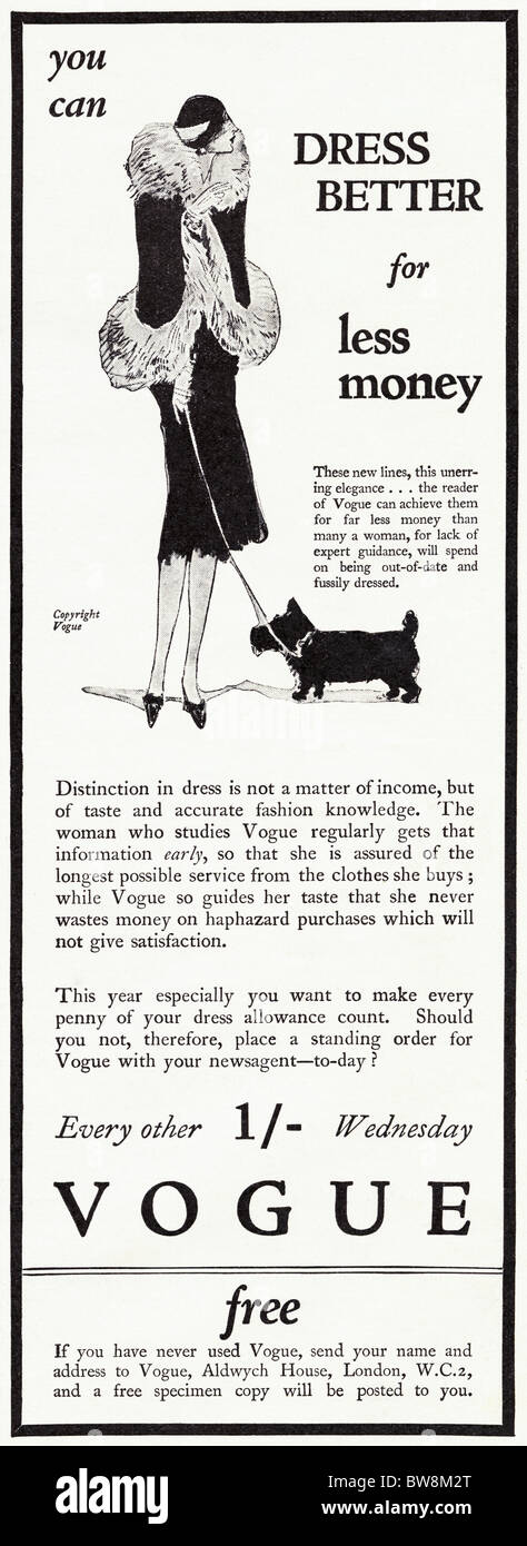 Advertisement for Vogue fashion magazine in English magazine dated 1928 ...