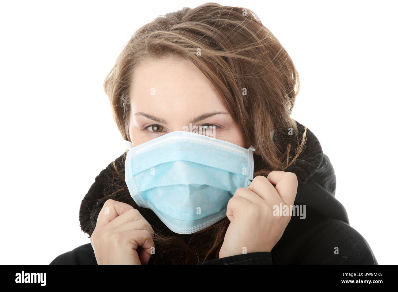 A model wearing a mask to prevent 'Swine Flu' infection. Isolated Stock ...