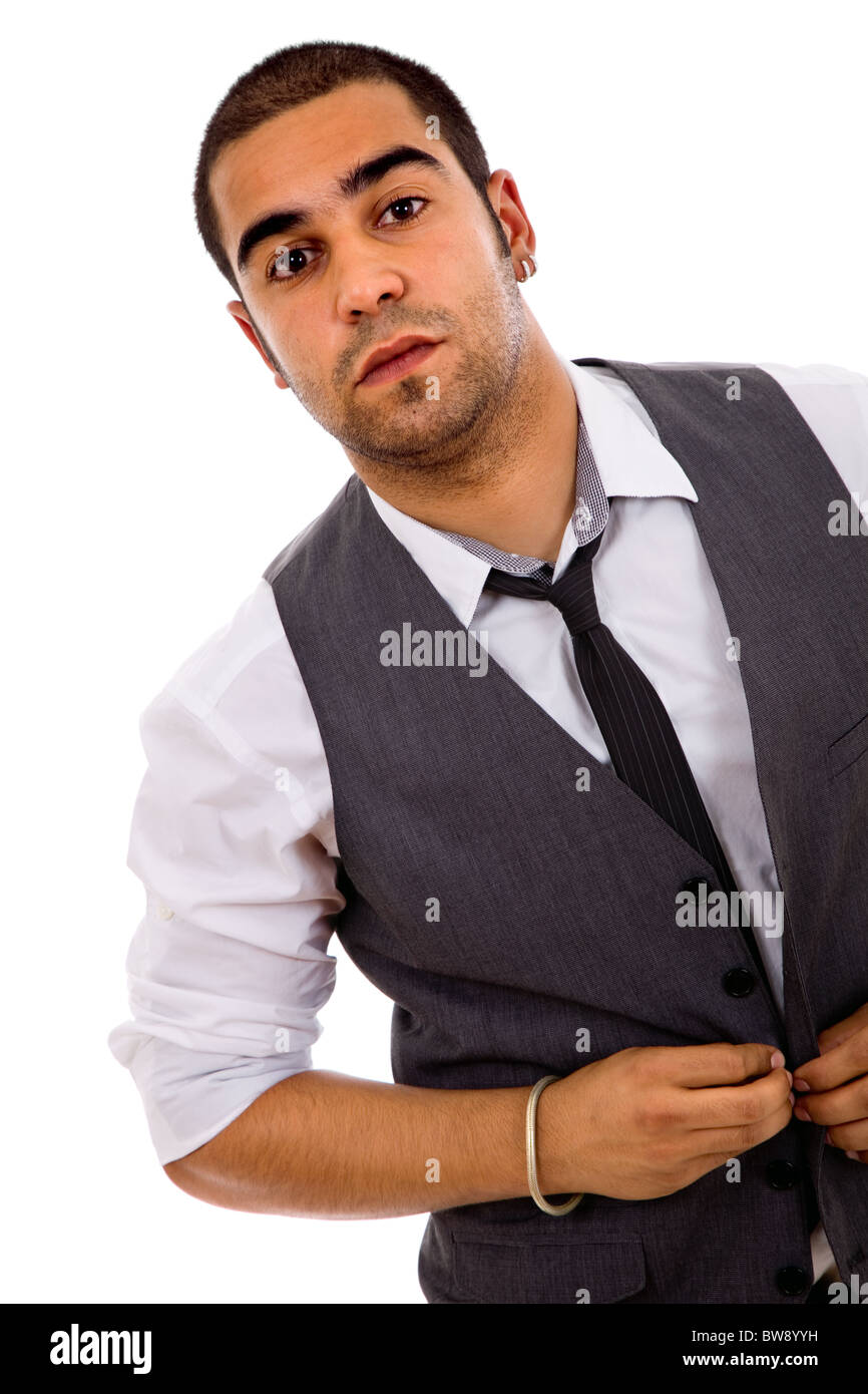 business man adjusting his clothes isolated on white Stock Photo - Alamy