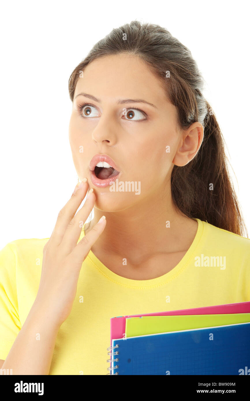 Shocked student girl, isolated on white Stock Photo - Alamy