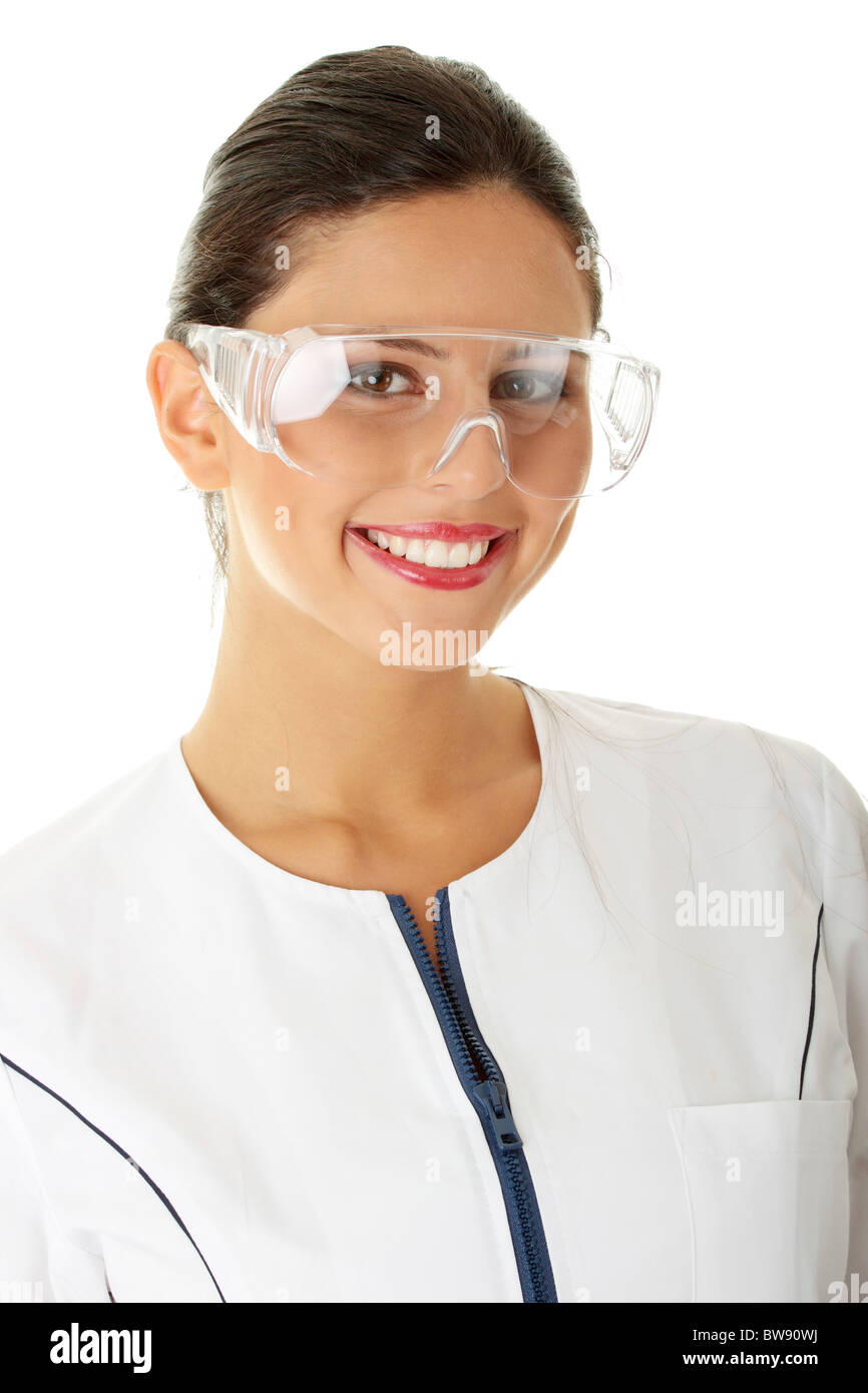 Woman scientist close up portrait, isolated on white Stock Photo - Alamy
