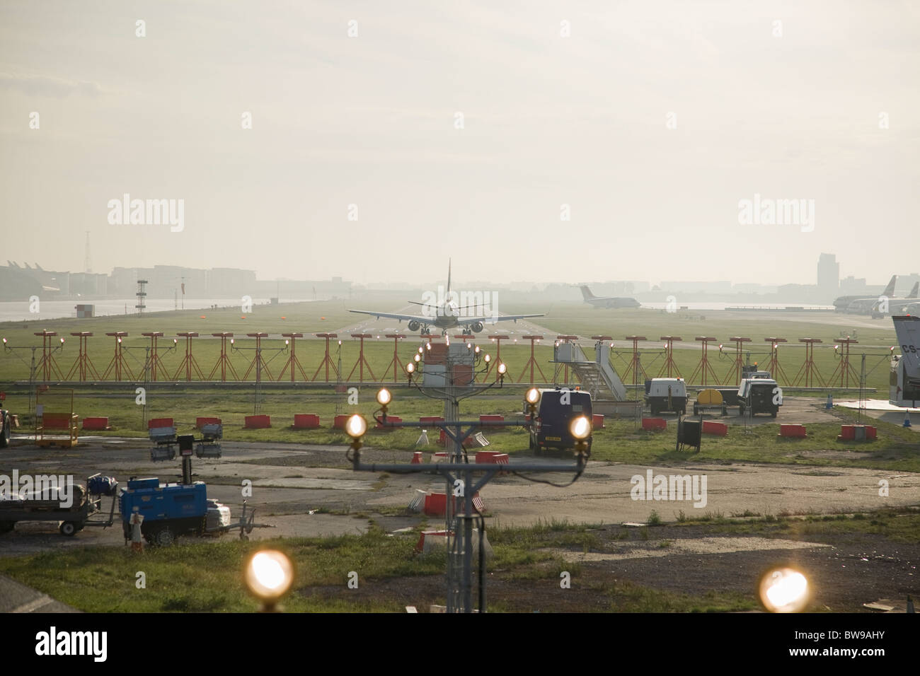 passenger jet getting ready to take off at London City Airport Stock ...