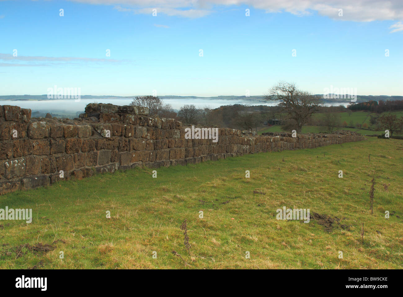 A section of the ancient roman Hadrians Wall near Walwick in ...