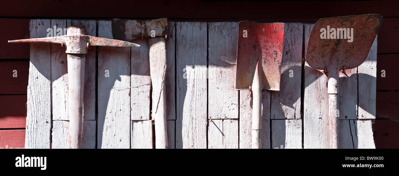 various tools hanging on the wall Panorama Stock Photo - Alamy