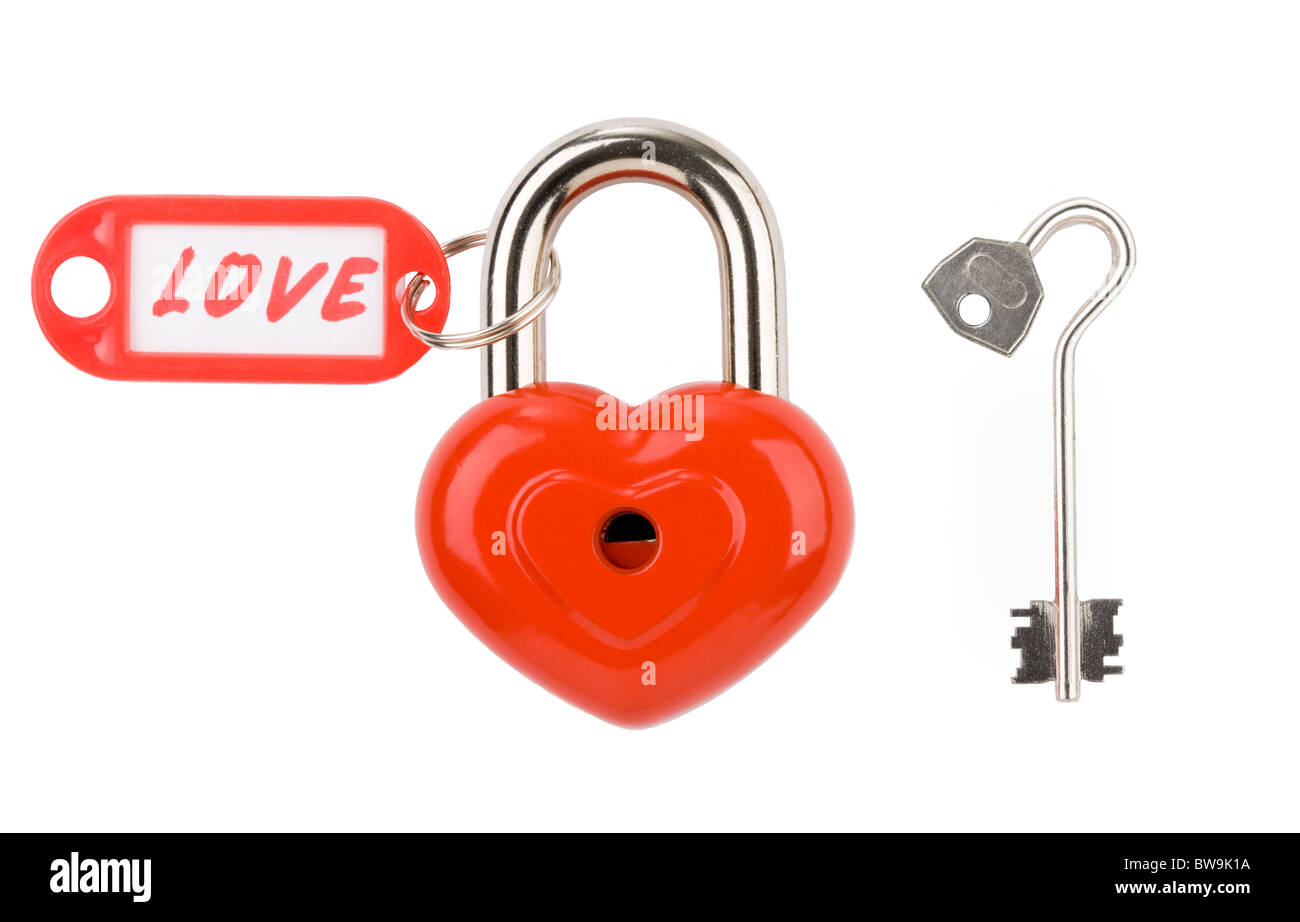 Red lock and key isolated on a white background Stock Photo - Alamy