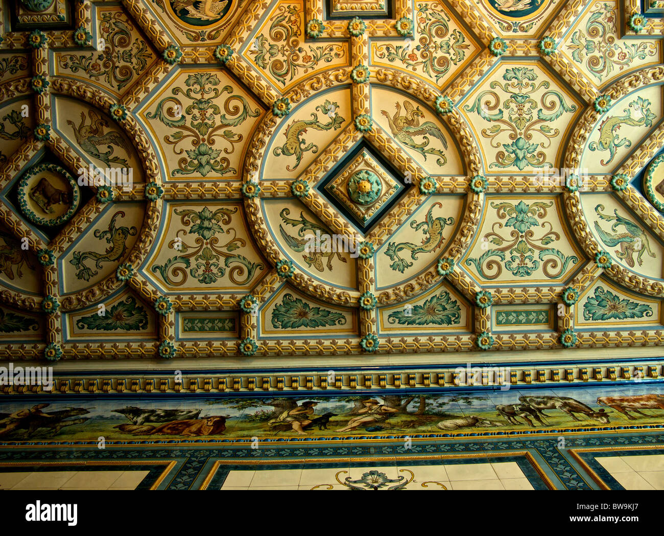 Ornate porcelain tile ceiling walls at Dresdner Molkerei Gerbruder ...
