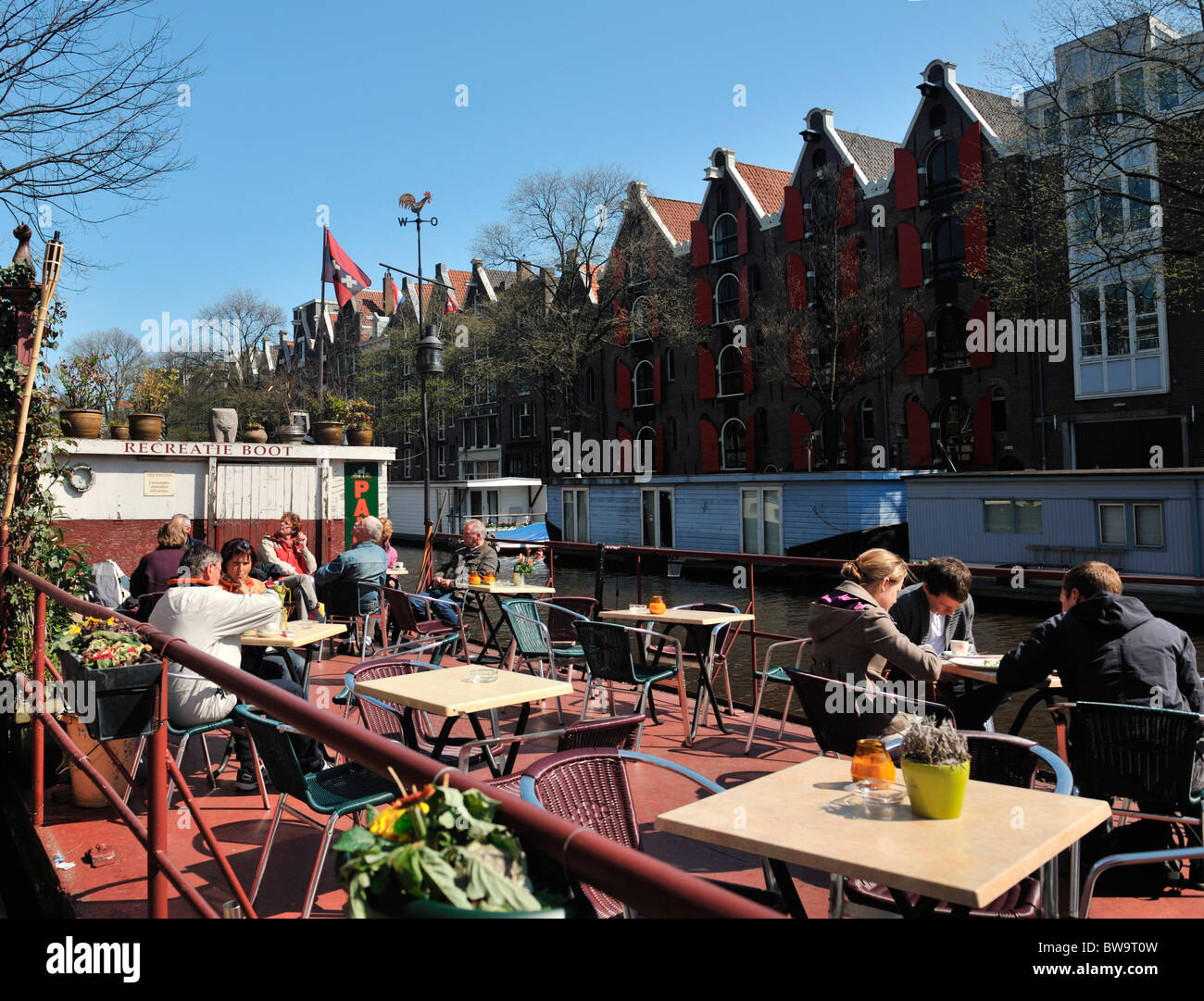 cafe on A boat in Amsterdam The Netherlands Stock Photo - Alamy