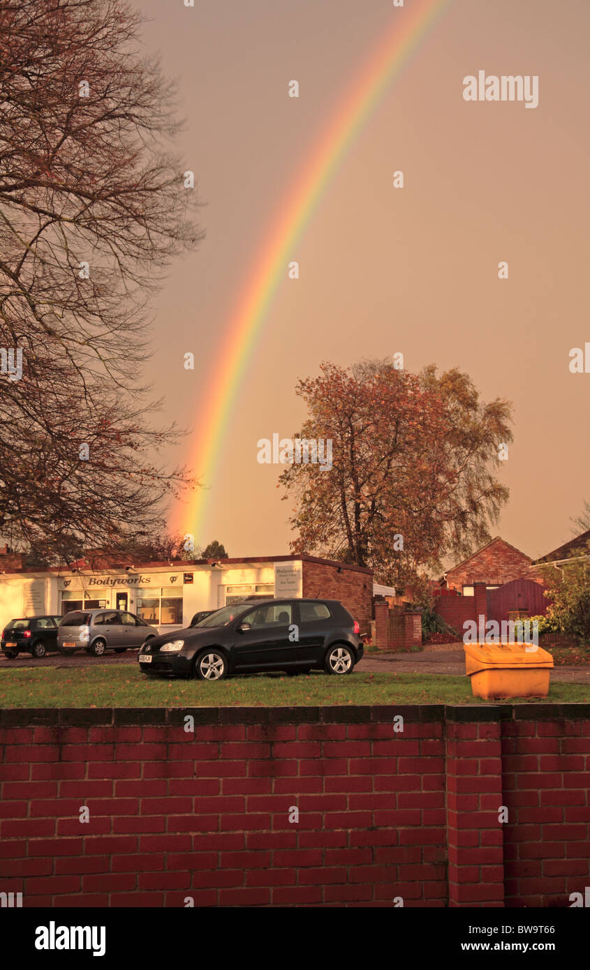 A rainbow in autumn sunlight at Hellesdon, Norfolk, England, United ...