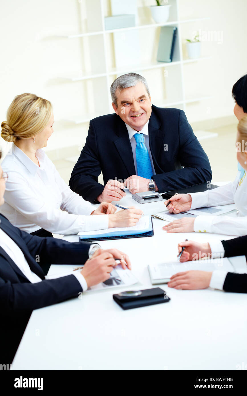 Image of senior leader making speech at meeting Stock Photo - Alamy