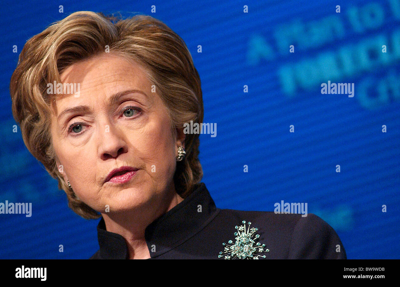 Senator Hillary Clinton's Economic Policy Address Stock Photo - Alamy