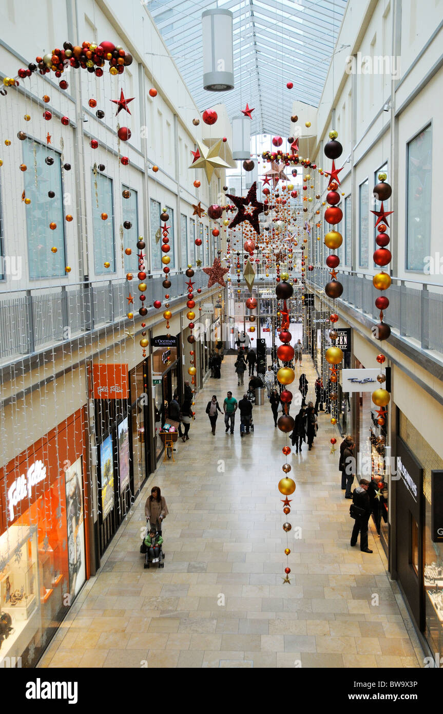 Illuminated festive Christmas decorations in the St David's shopping ...