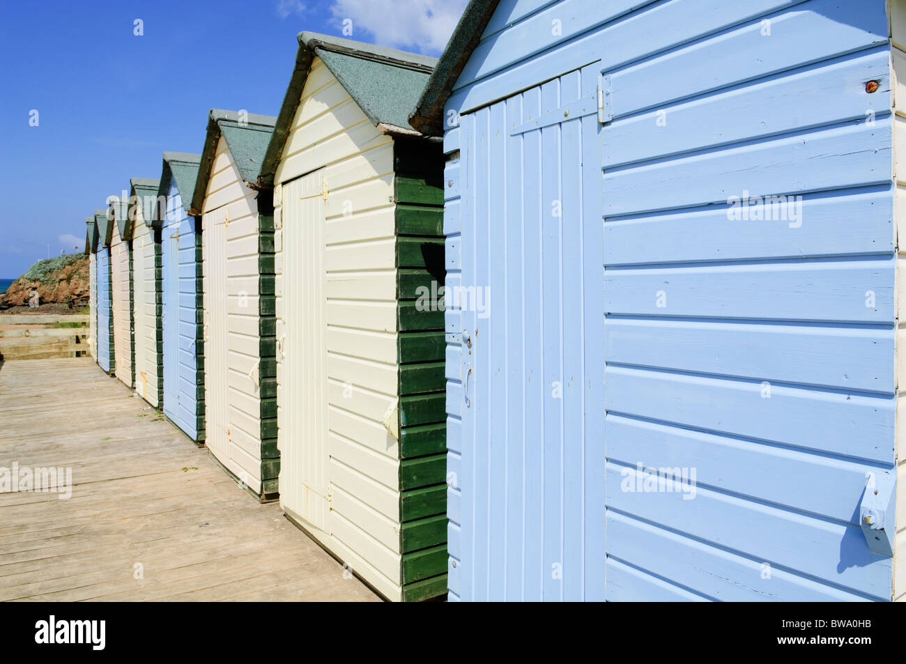 The beach huts at Summerleaze Beach, Bude, Cornwall, England Stock ...