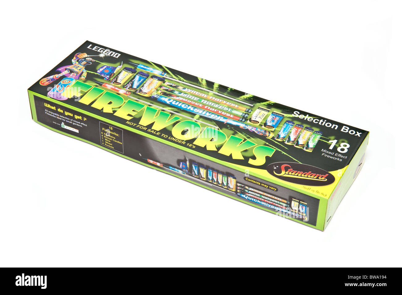 Box of fireworks isolated on a white studio background Stock Photo - Alamy
