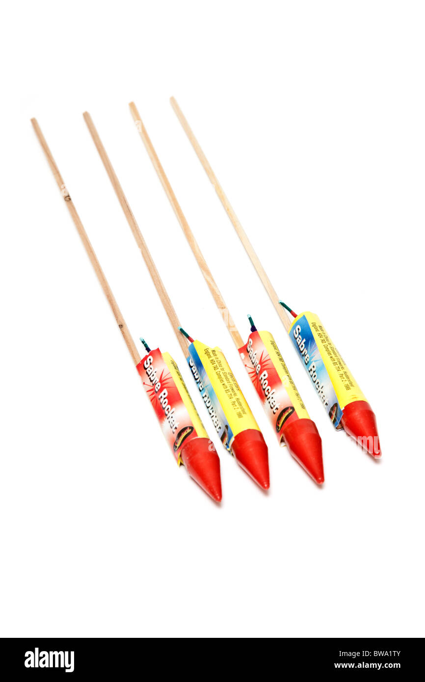Firework rockets isolated on a white studio background Stock Photo - Alamy