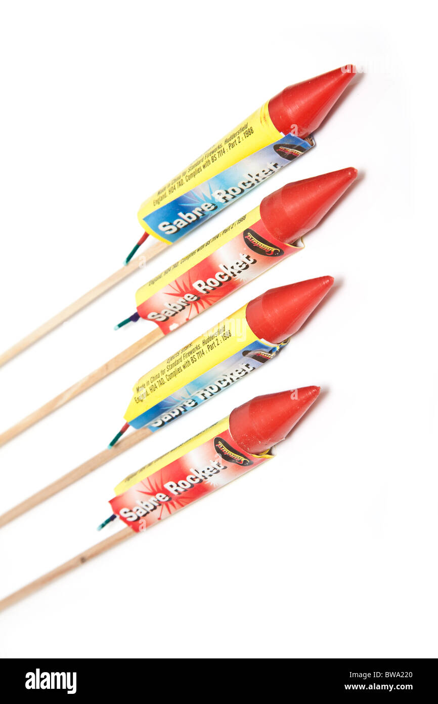 Firework rockets isolated on a white studio background Stock Photo - Alamy