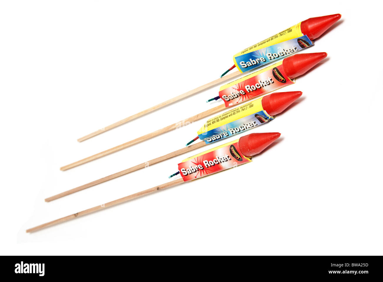 Firework rockets isolated on a white studio background Stock Photo - Alamy
