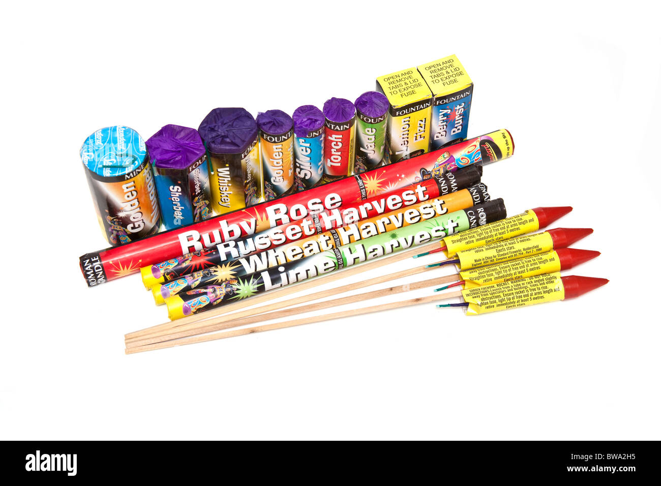 Fireworks selection isolated on a white studio background Stock Photo ...