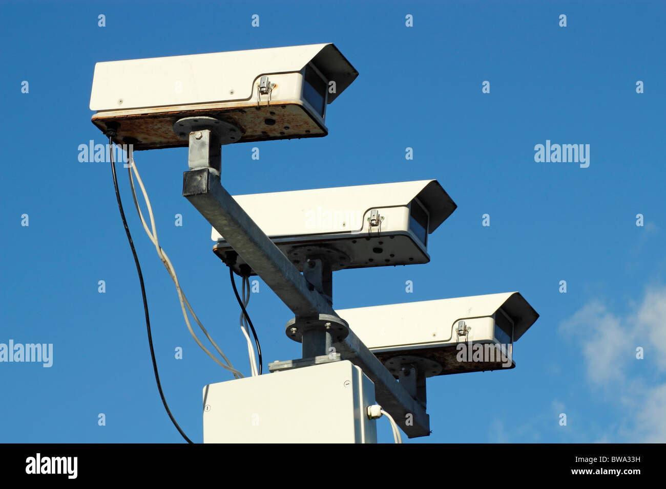 Three CCTV security cameras Stock Photo - Alamy