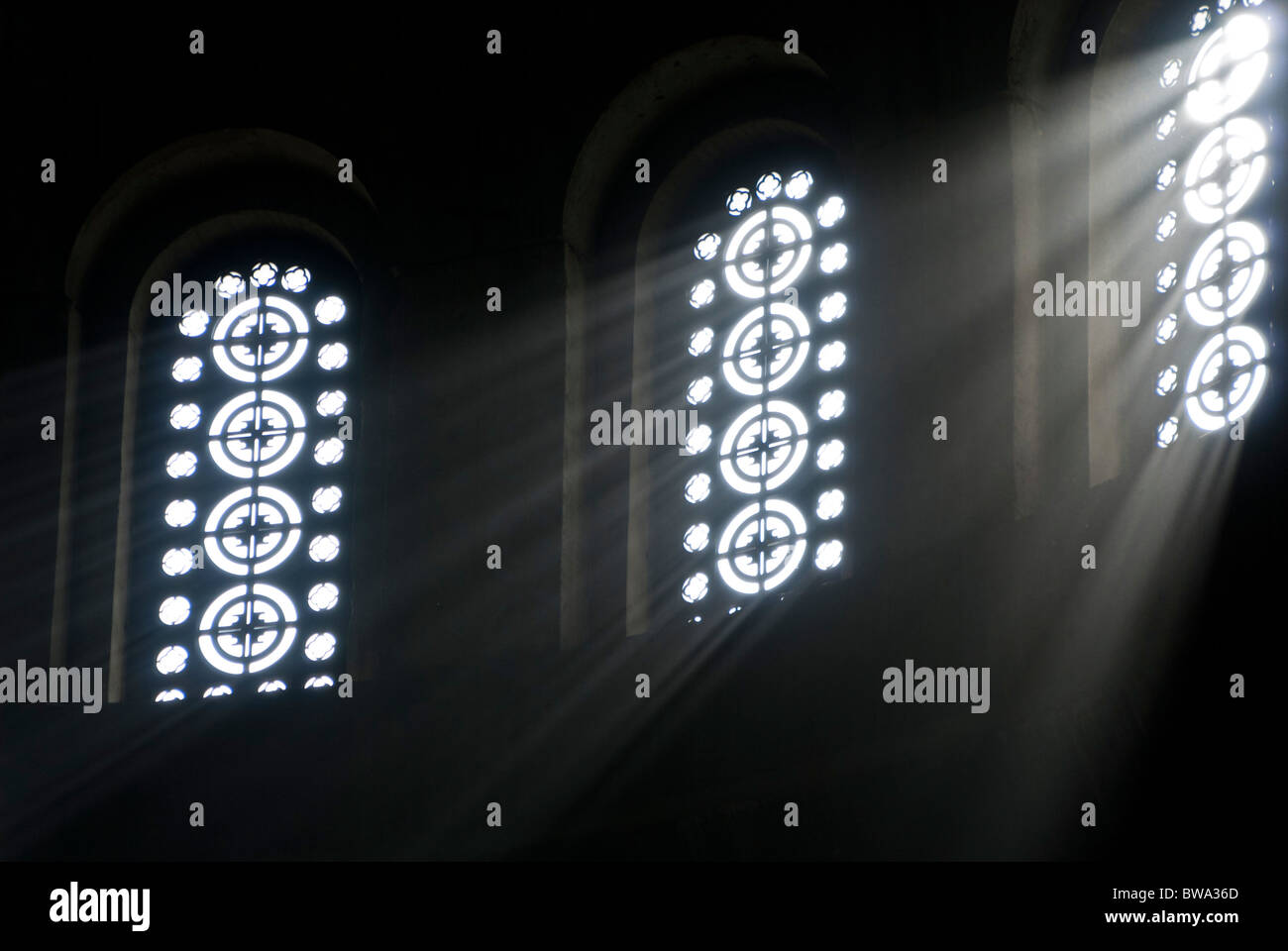 Light beams through the windows inside the Saint Sava Cathedral ...
