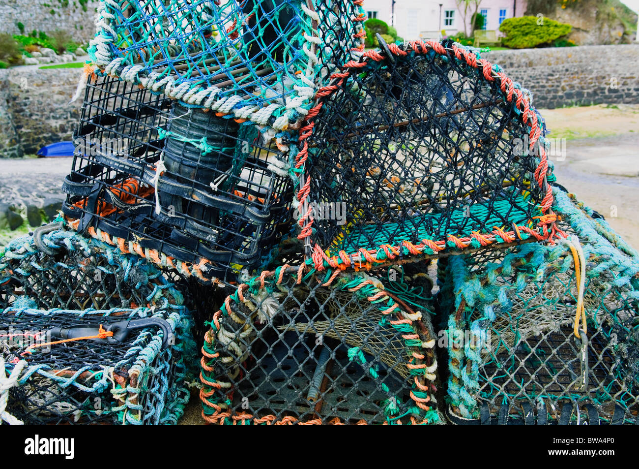 Lobster pots at Bude Harbour, Cornwall, England Stock Photo - Alamy