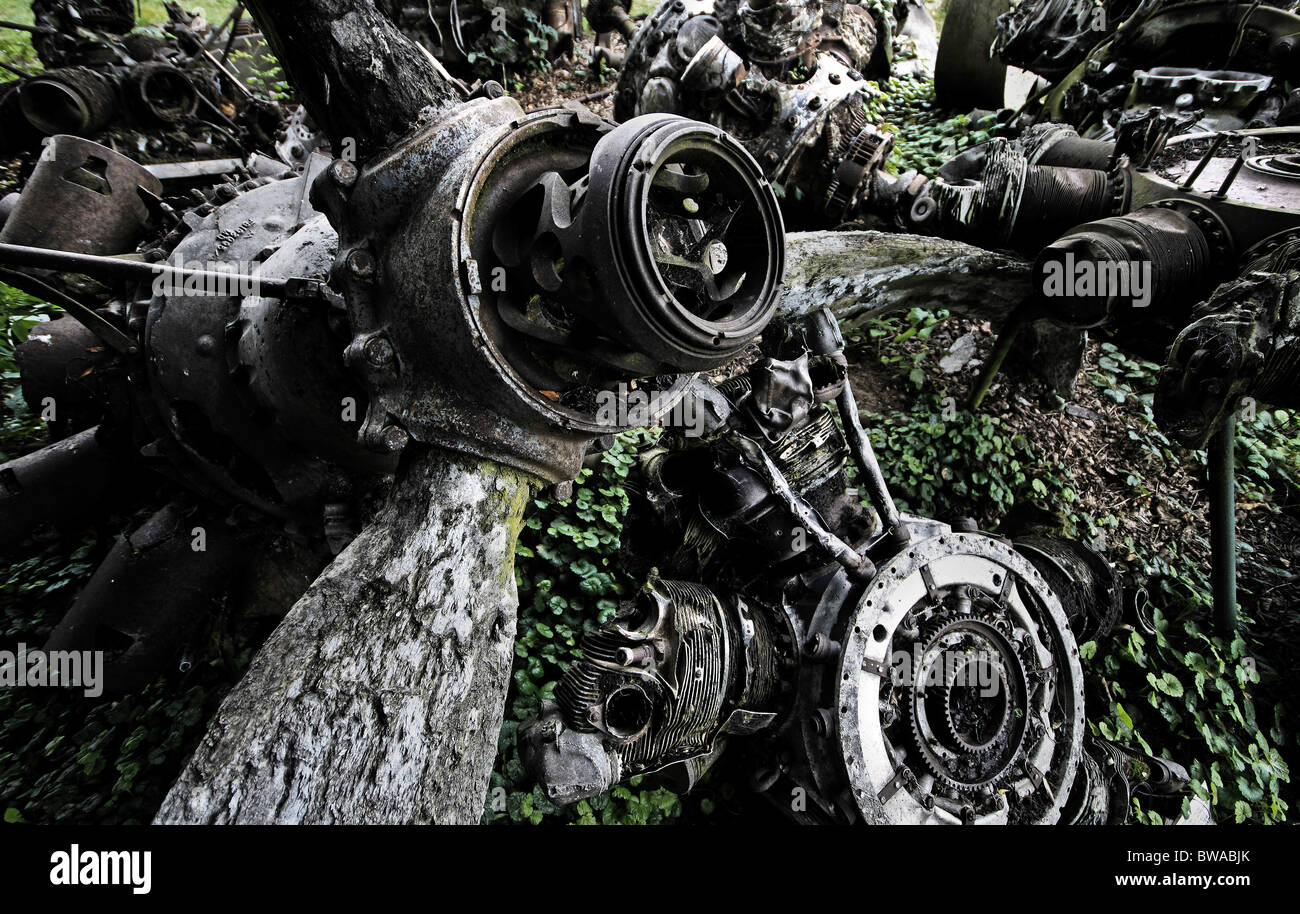 Old aero piston engines from wrecked aircraft of world war 2 that ...