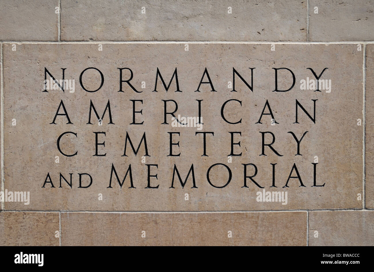The entrance name plate to the Normandy American Cemetery and Memorial ...