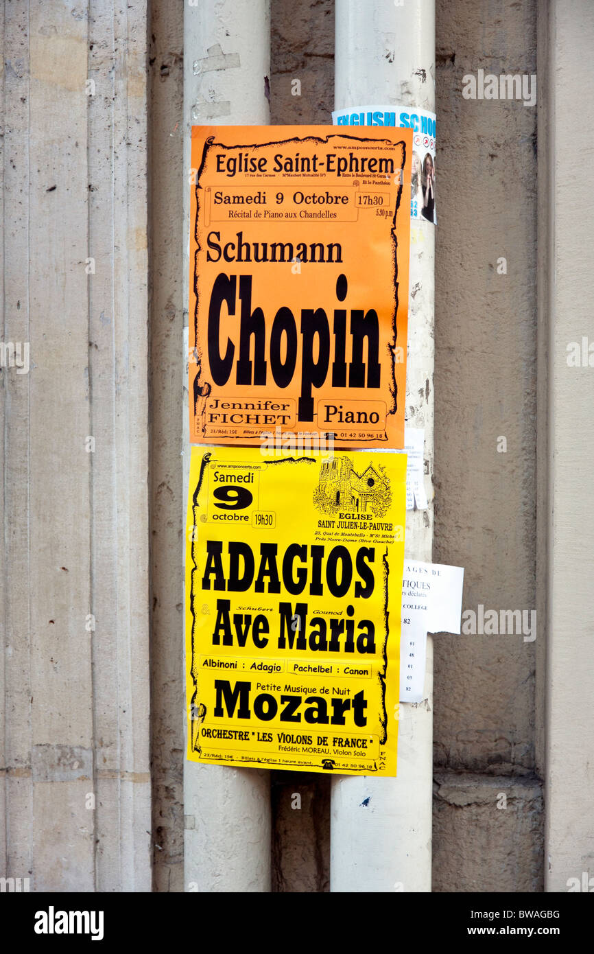 brightly colored posters advertising pair of classical music concerts ...