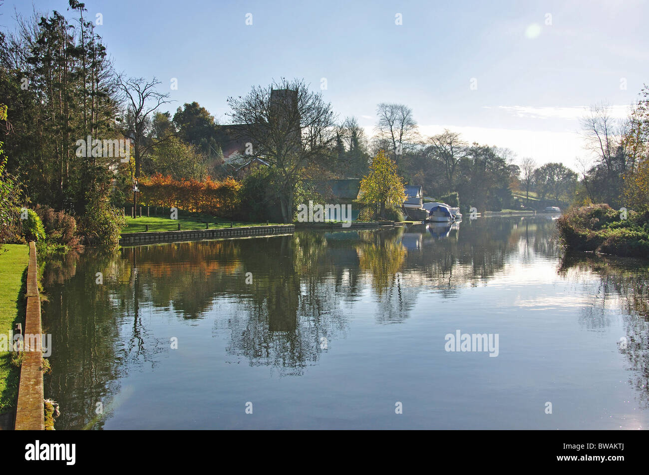 St Peter's Church and River Bure, Belaugh, Norfolk, England, United ...
