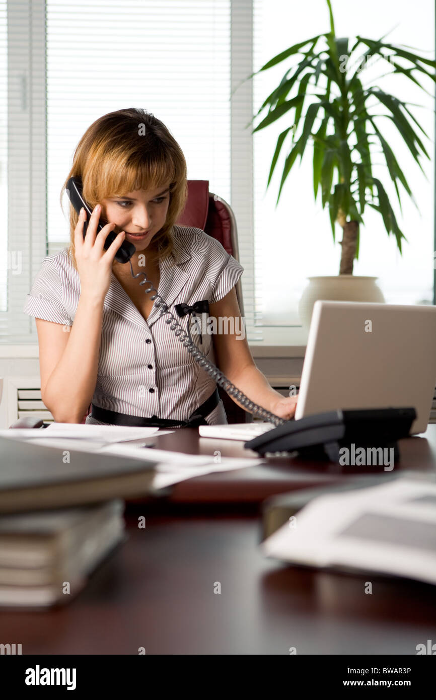 Portrait of friendly customer service representative consulting client ...