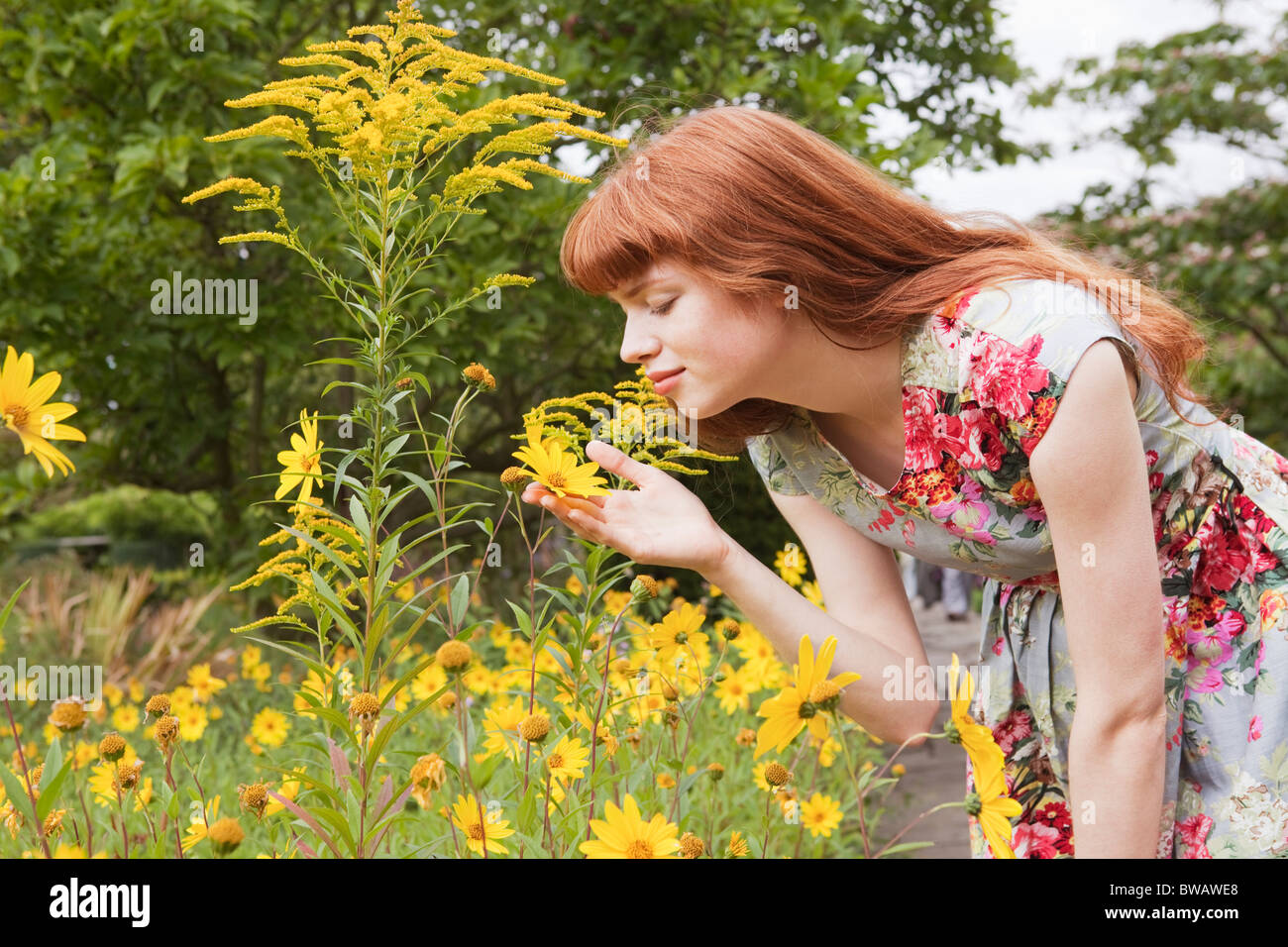 Profile woman sniffing flower hi-res stock photography and images - Alamy
