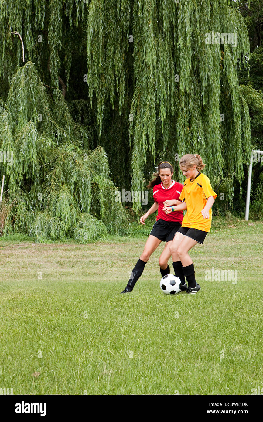 Girls playing soccer Stock Photo - Alamy
