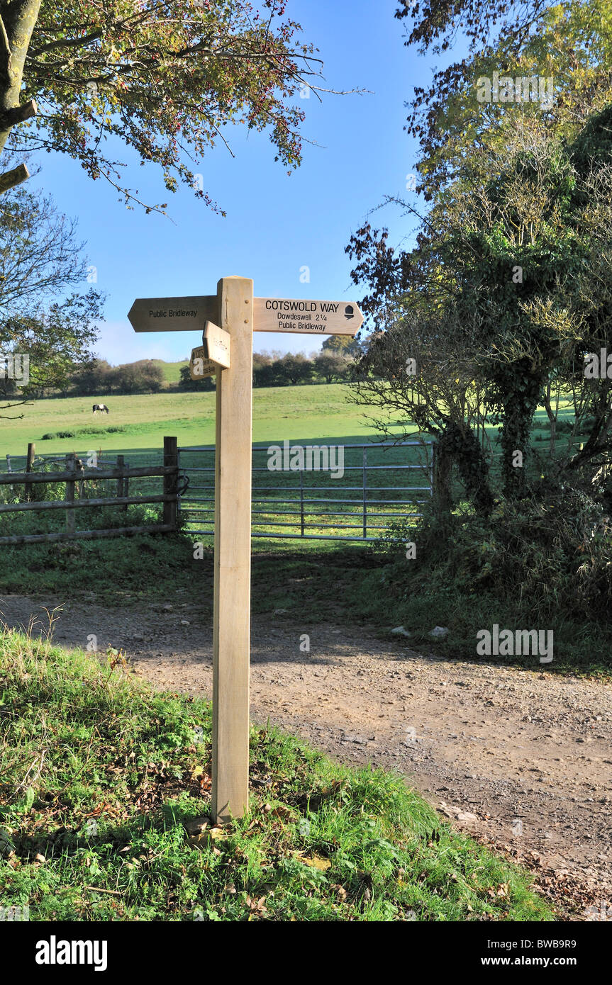 A footpath signpost in the Cotswolds, Gloucestershire, UK Stock Photo ...