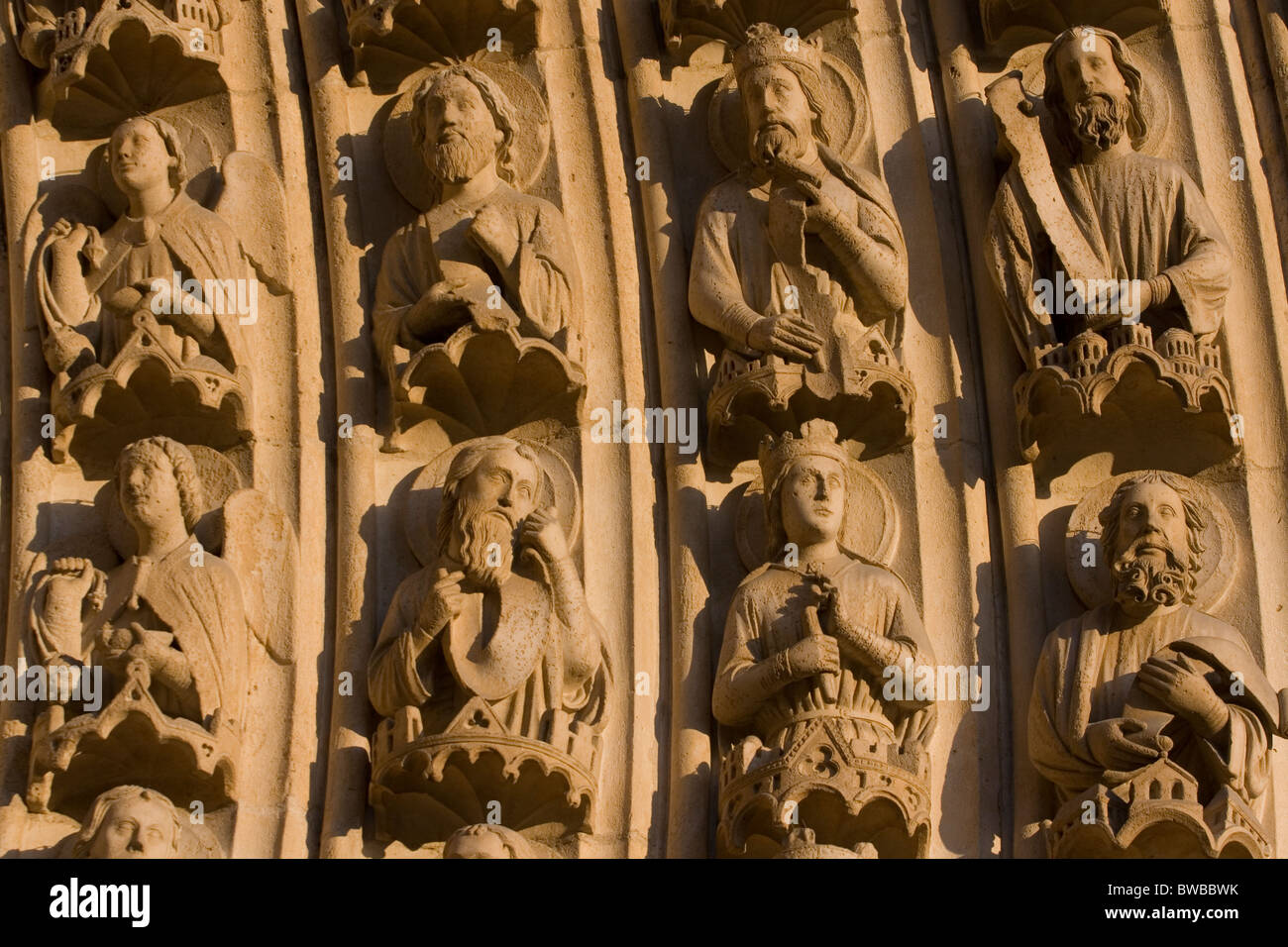 Biblical characters over the main entrance of Notre-Dame cathedral ...
