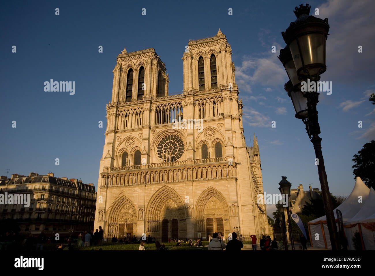 The west facade of Notre-Dame cathedral with its two towers and huge ...