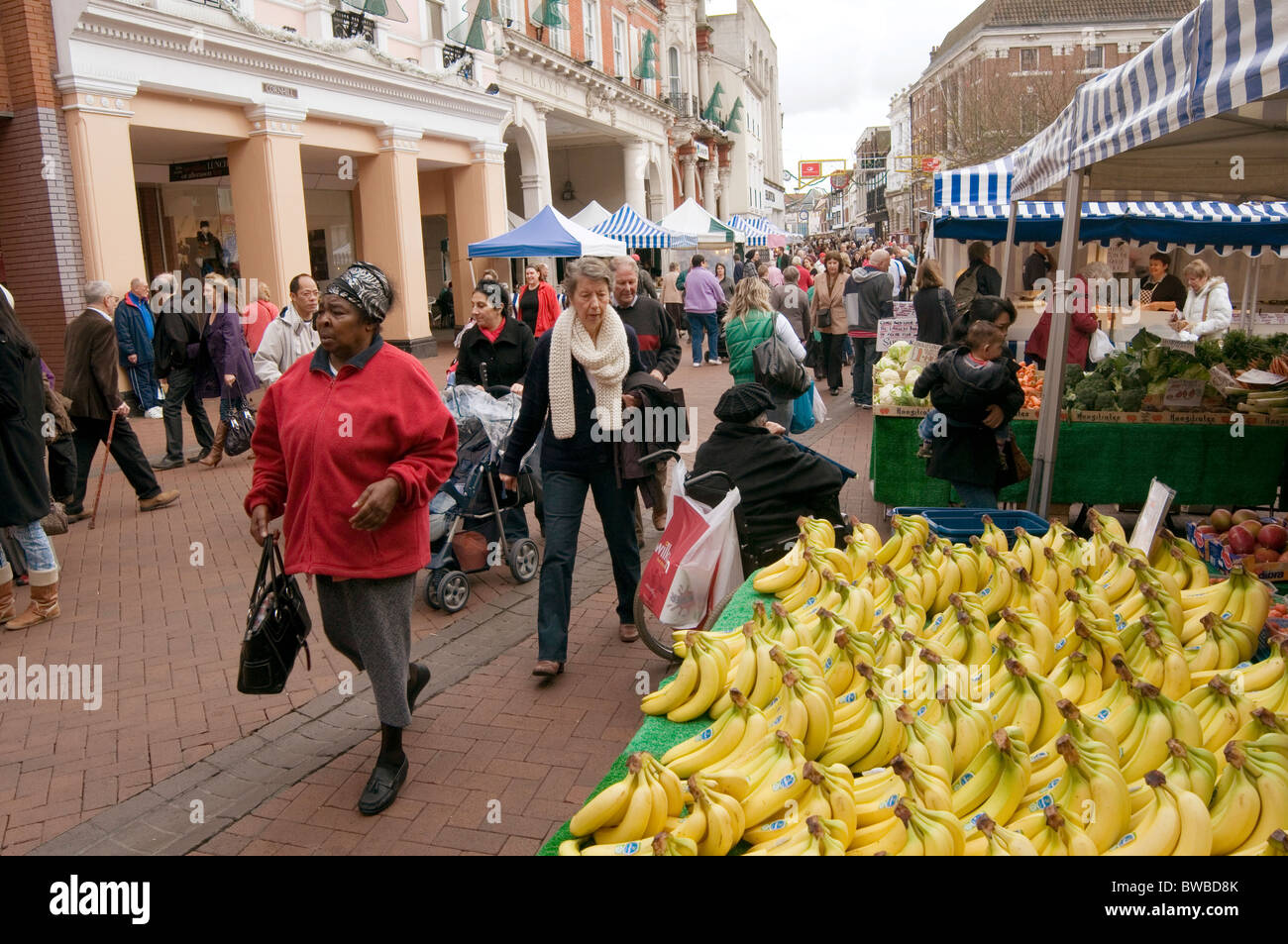 fresh bananas on market stall in Ipswich town center banana imported ...