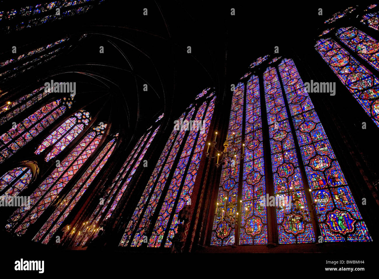 Stained glass windows depicting biblical scenes in Sainte-Chapelle ...
