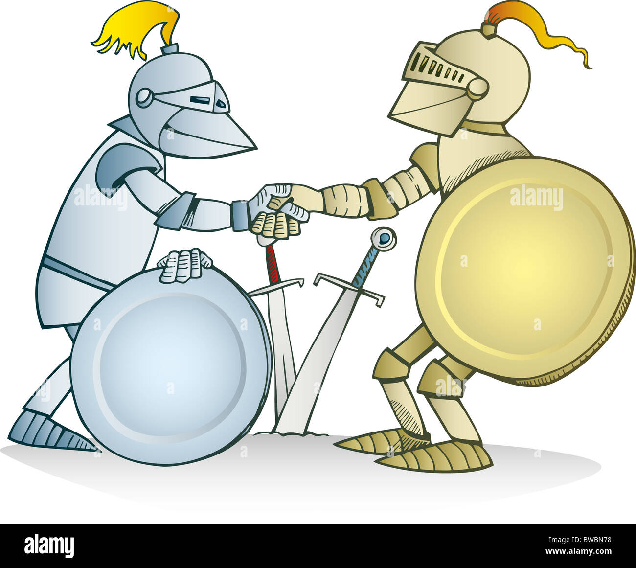 Illustration of two knights shaking hands Stock Photo - Alamy