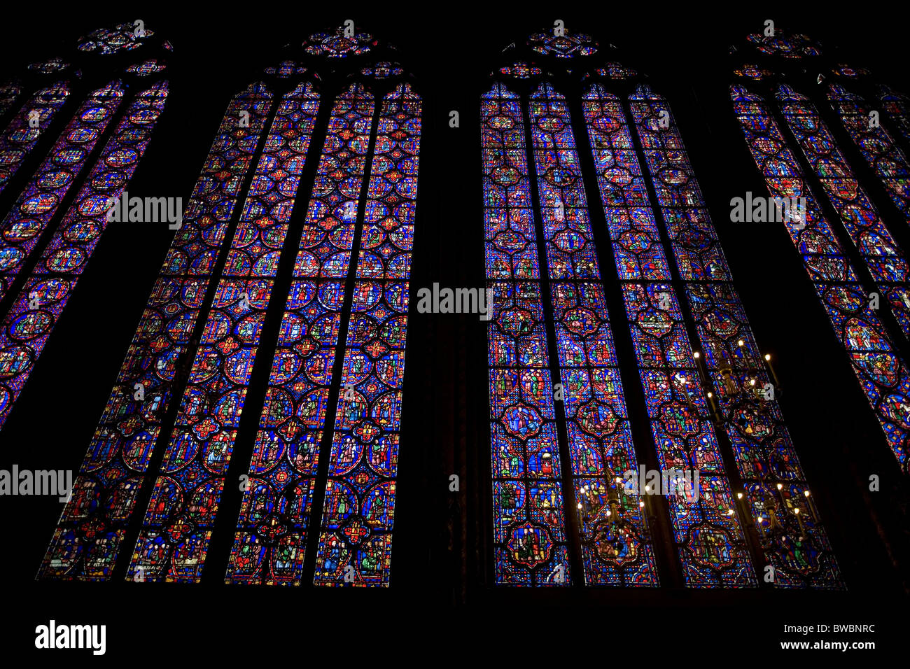 stained-glass windows depicting biblical scenes in Sainte-Chapelle ...