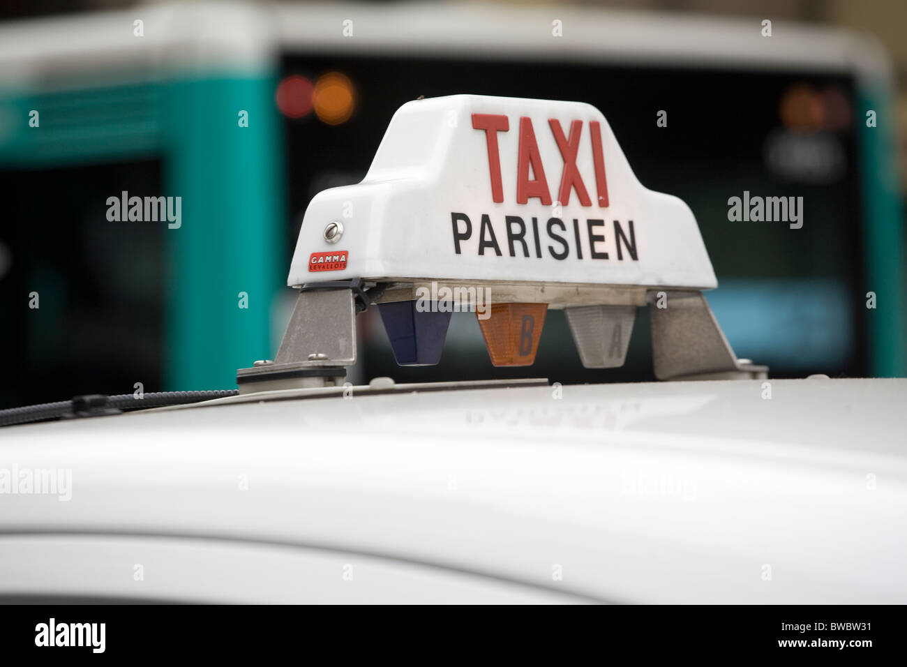 Sign on top of a taxi Stock Photo - Alamy