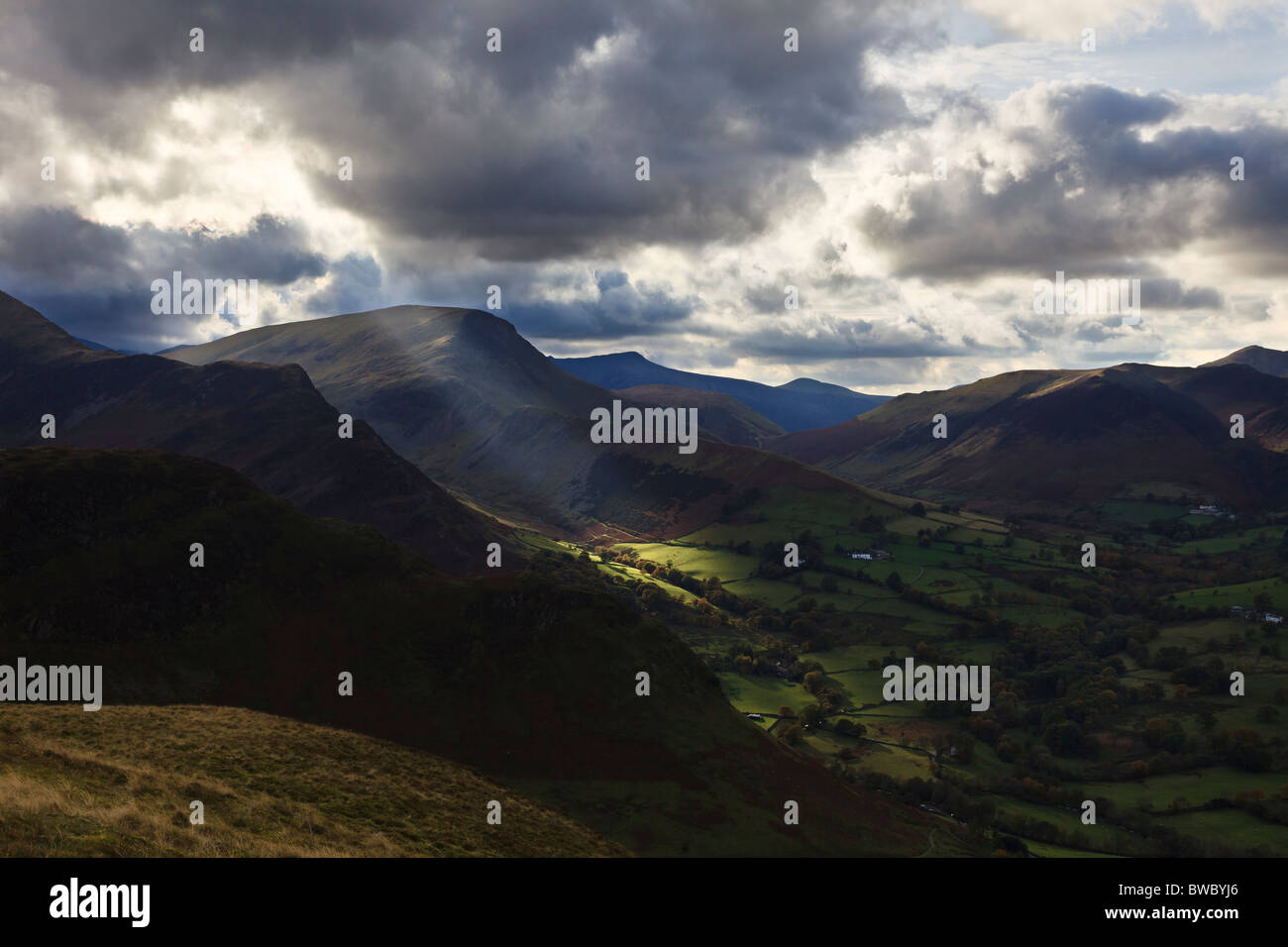 A dramatic view from the summit of Cat Bells looking towards the ...