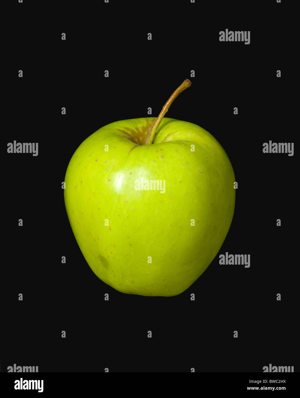 Food, Fruit, Apples, One single ripe green apple against a black ...