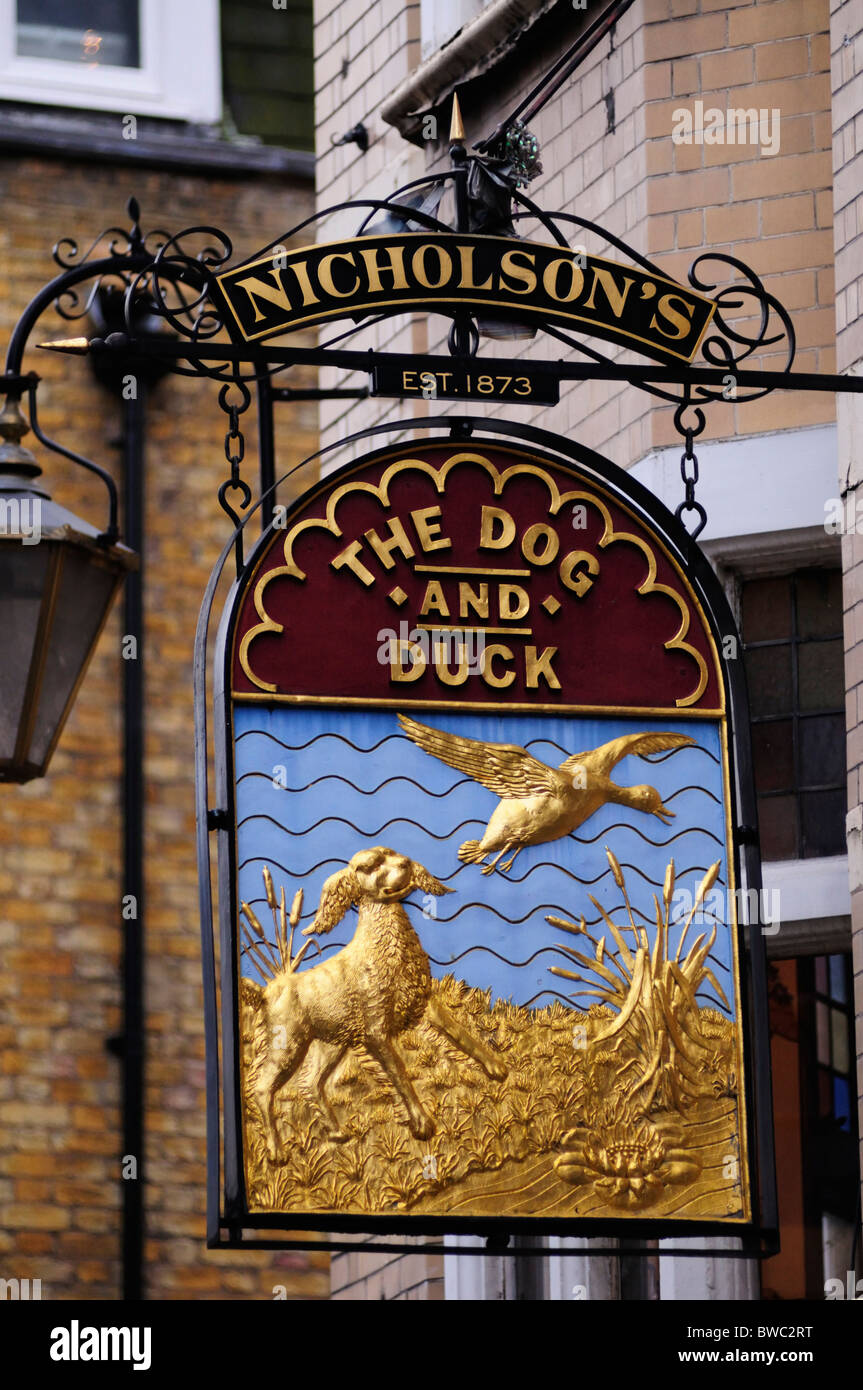 The Dog and Duck Pub sign, Bateman Street, Soho, London, England, UK ...