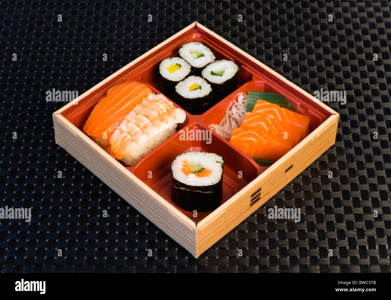 Food, Meal, Sushi, Bamboo box with sushi rice wrapped in seaweed and ...