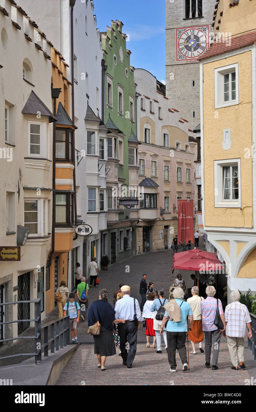 Tourists walking in street at Brixen / Bressanone, Dolomites, Italy ...