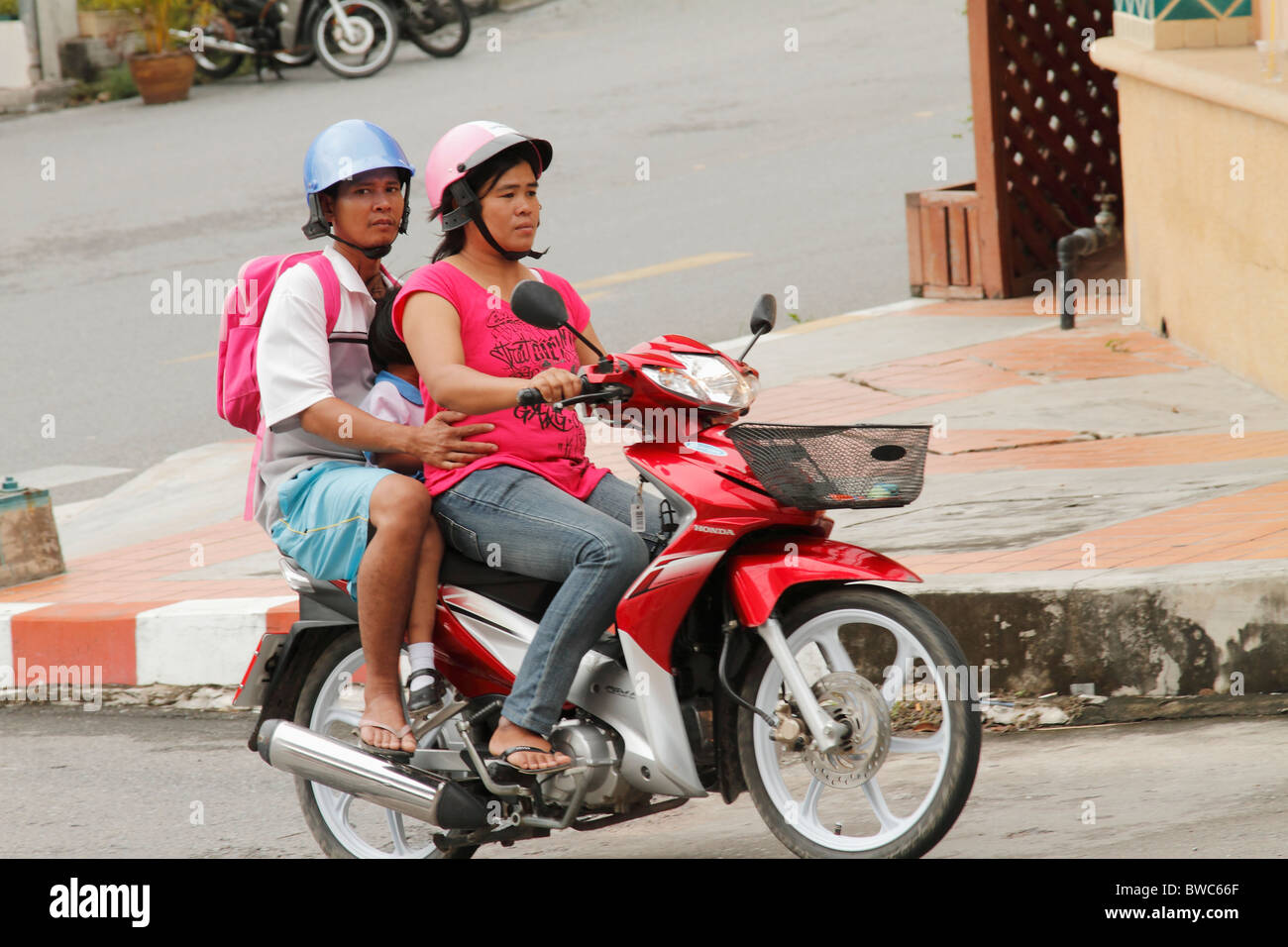 Motorbike (motorcycle, scooter) riders of Bangkok, Thailand October ...