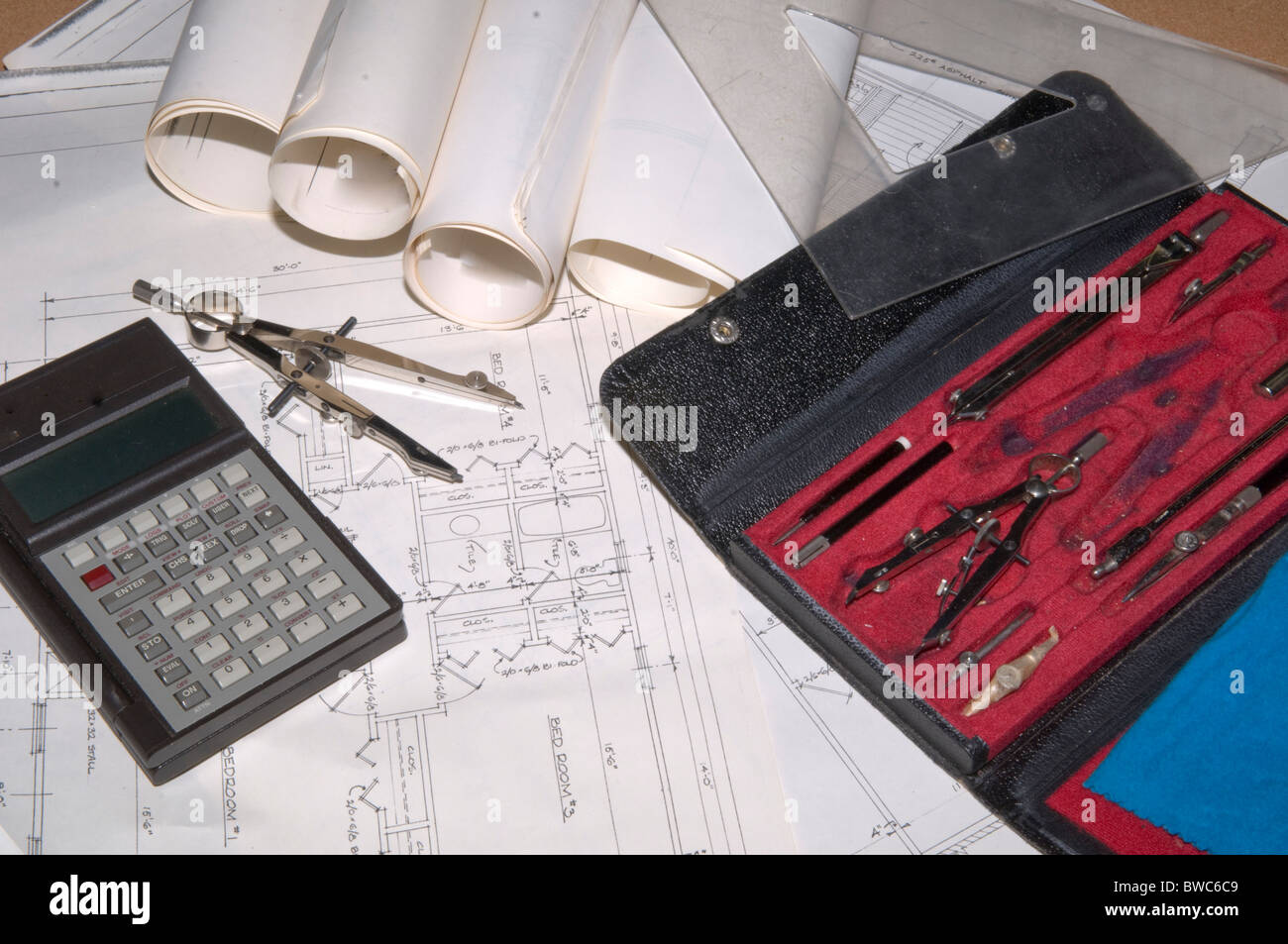 Architect drawings drafting instruments hand hi-res stock photography ...