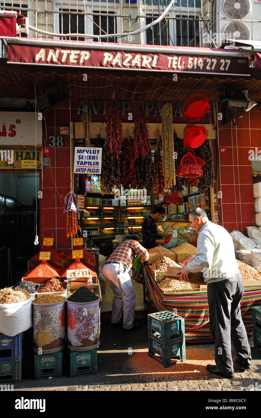 ISTANBUL, TURKEY. A shop by the Egyptian ('Spice') Bazaar selling nuts ...