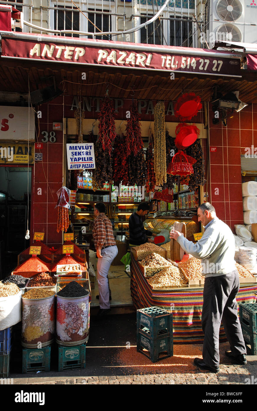 ISTANBUL, TURKEY. A shop by the Egyptian ('Spice') Bazaar selling nuts ...